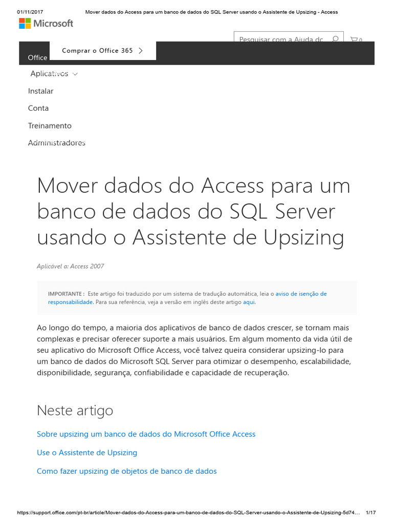 Mover Dados Do Access para Um Banco de Dados Do SQL Server Usando o Assistente de Upsizing ...