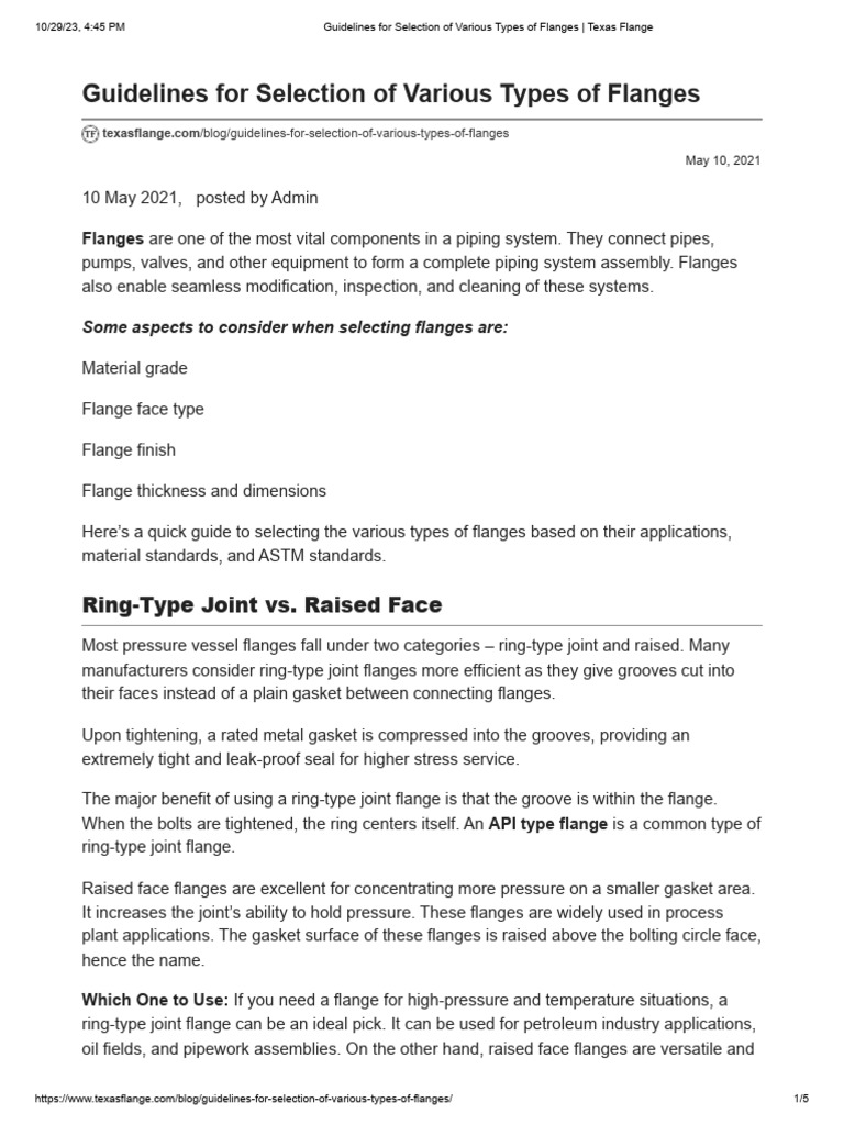Guidelines for Selection of Various Types of Flanges _ Texas Flange | PDF | Pipe (Fluid ...