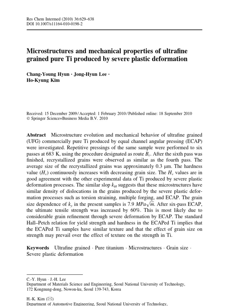 Microstructures and Mechanical Properties of Ultrafine Grained Pure Ti Produced by Severe ...