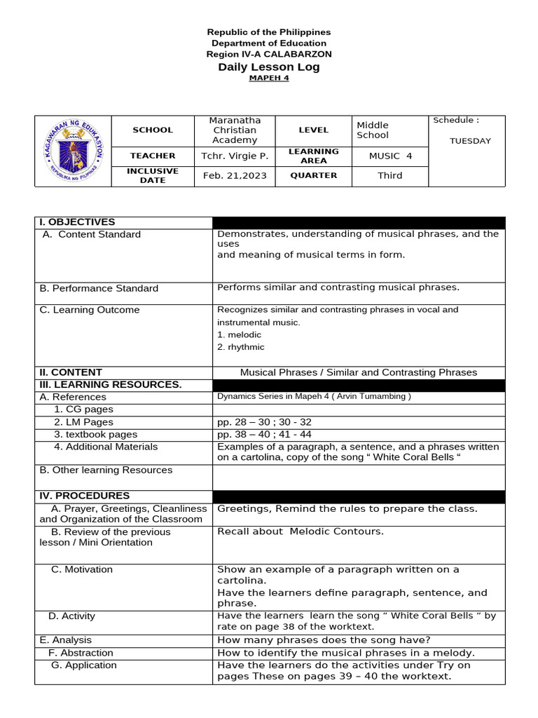 Sample Lesson Plan English Version | PDF | Human Communication | Behavior Modification