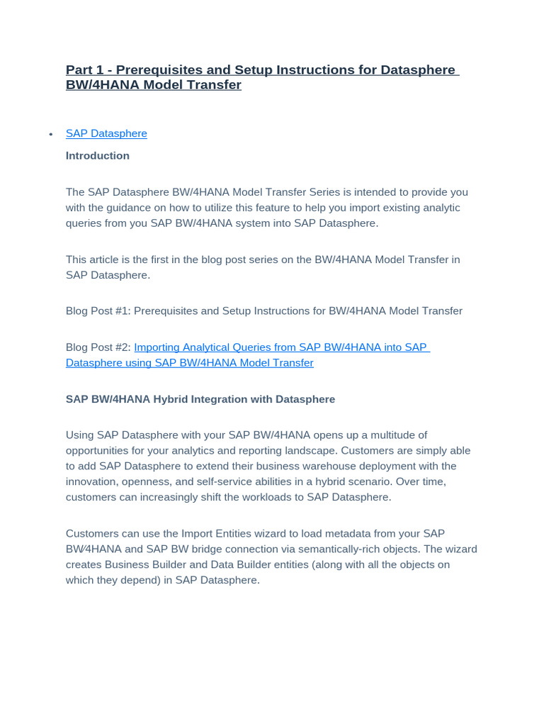 BW4HANA to DataSphere | PDF | Information Retrieval | Databases