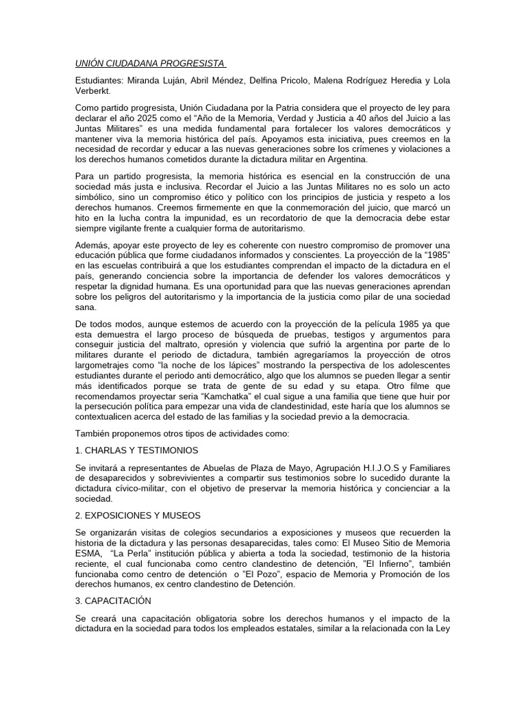 Unión Ciudadana Progresista Debate Pia | PDF | Enseñando | Derechos humanos