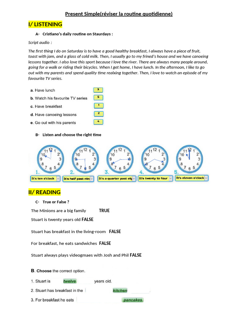 exos-Present Simple-ROUTINE-CORRECTION | PDF