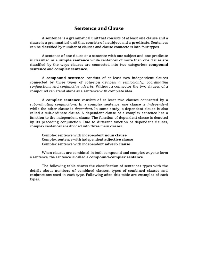 Sentence and Clause | PDF | Adjective | Adverb