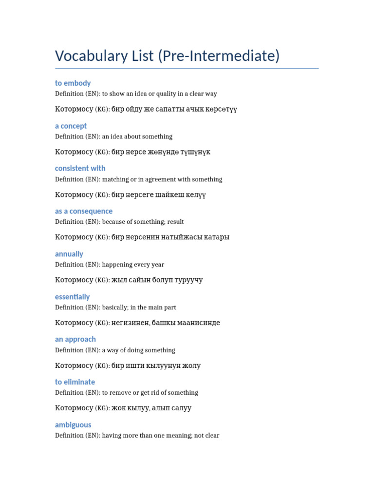 Vocabulary_Pre_Intermediate | PDF