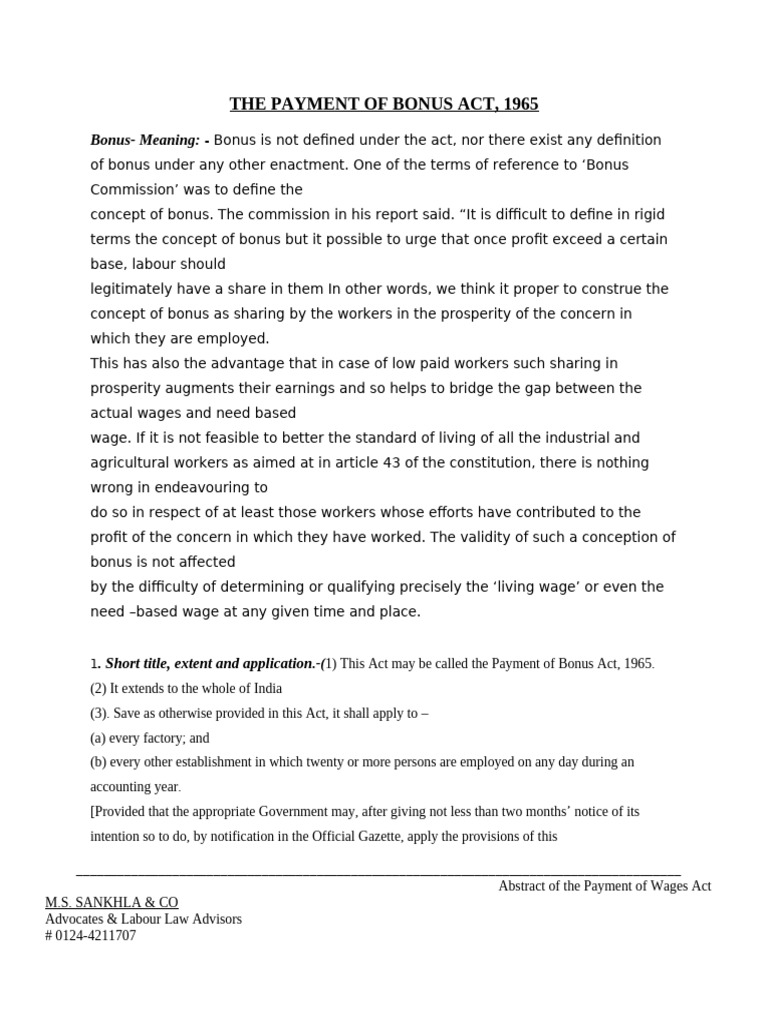 Overview of the Payment of Bonus Act | PDF | Cost Of Living | Employment