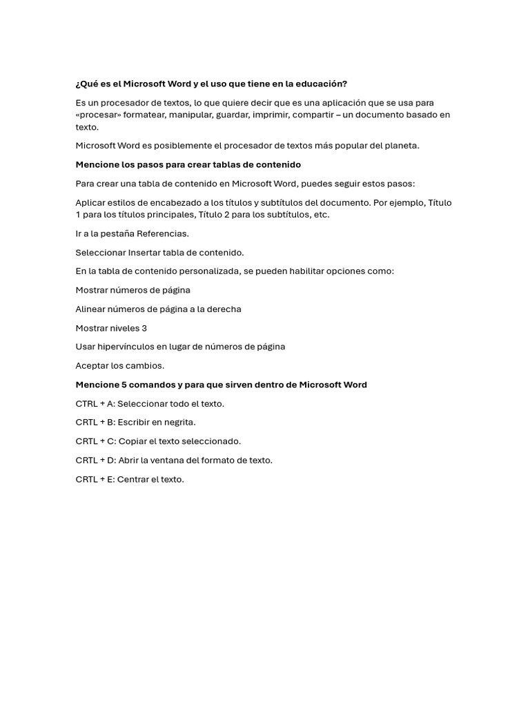 Qué Es El Microsoft Word y El Uso Que Tiene en La Educación | PDF