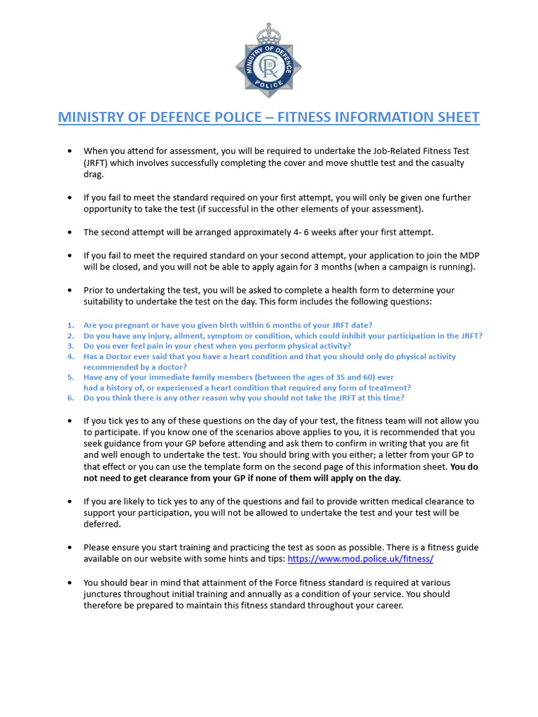 JRFT Candidate Fitness Information Sheet.v2 | PDF | Medical Specialties ...