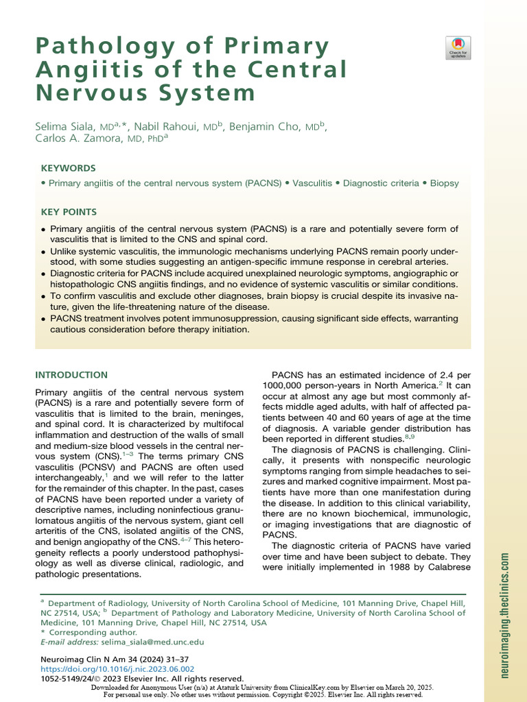 Pathology of Primary Angiitis of The Central Nervous System | PDF ...