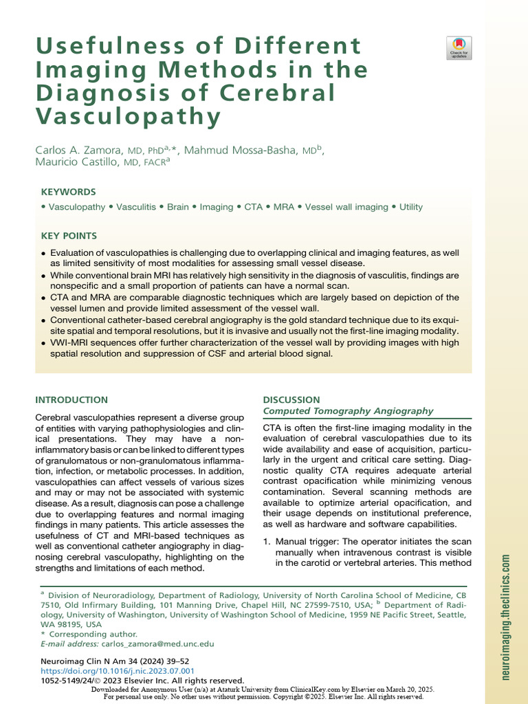 Usefulnessofdifferent Imagingmethodsinthe Diagnosisofcerebral Vasculopathy | PDF | Magnetic ...