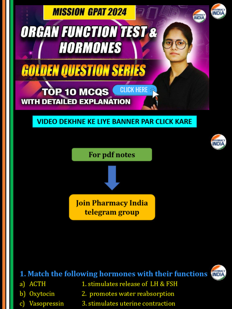 Oft, Hormones Best 10 MCQ | PDF | Endocrine System | Glands