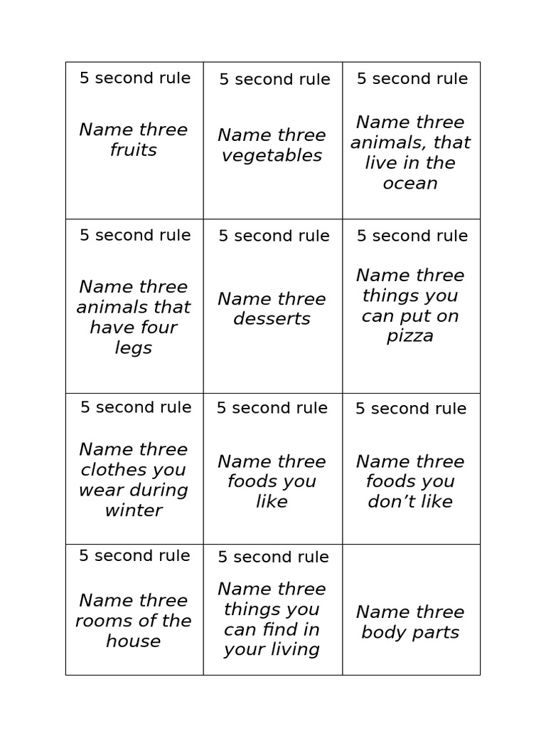5 Second Rule Worksheet | PDF