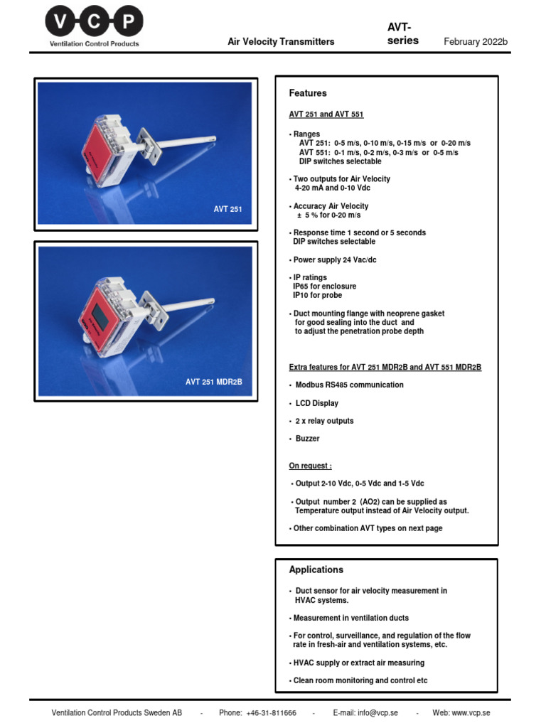 air-velocity-transmitters-avt-series | PDF | Duct (Flow) | Relay