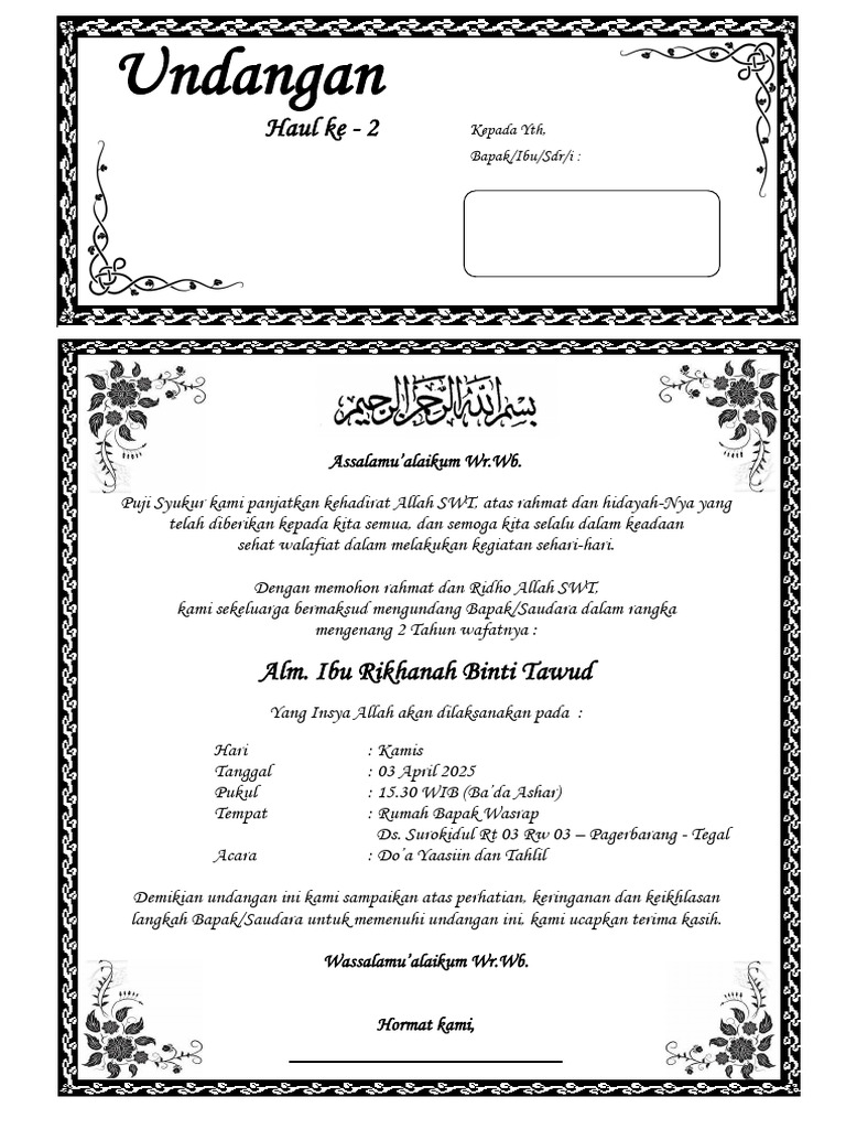 Undangan Haul ke-2 Ibu Rikhanah | PDF