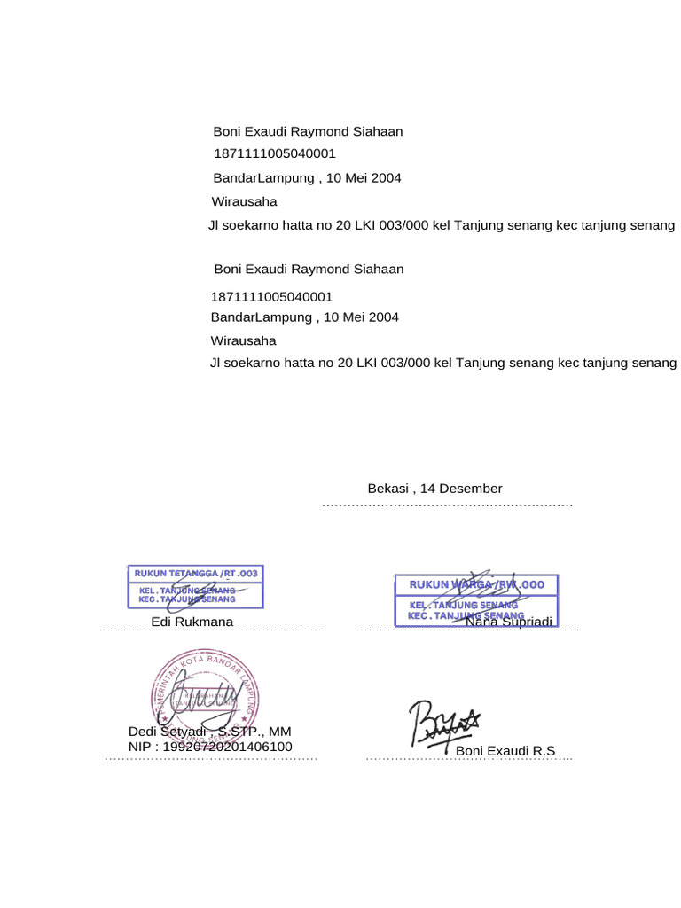 Surat Pernyataan Tidak Memiliki Rumah Boni | PDF