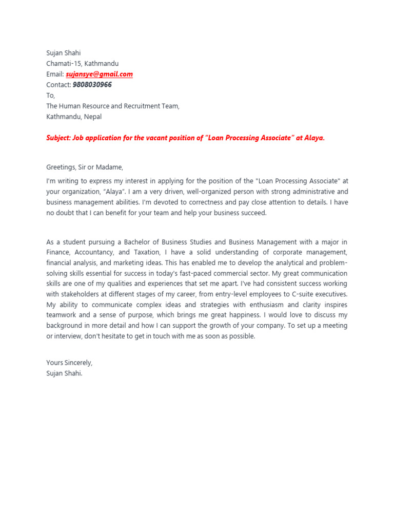 Cover Letter Sample@Sujan - Shahi | PDF