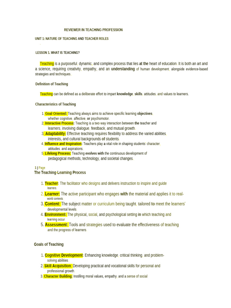 Reviewer Teaching Profession | PDF | Teachers | Learning