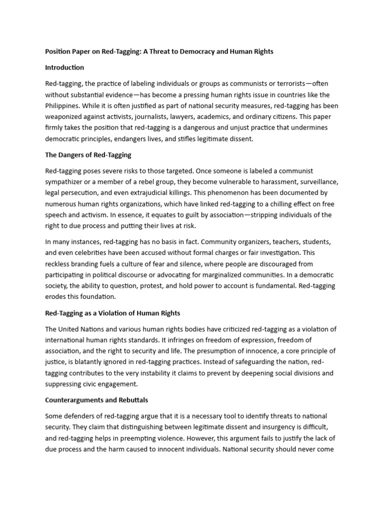 Red-Tagging: Threat to Democracy & Rights | PDF | Justice | Crime ...