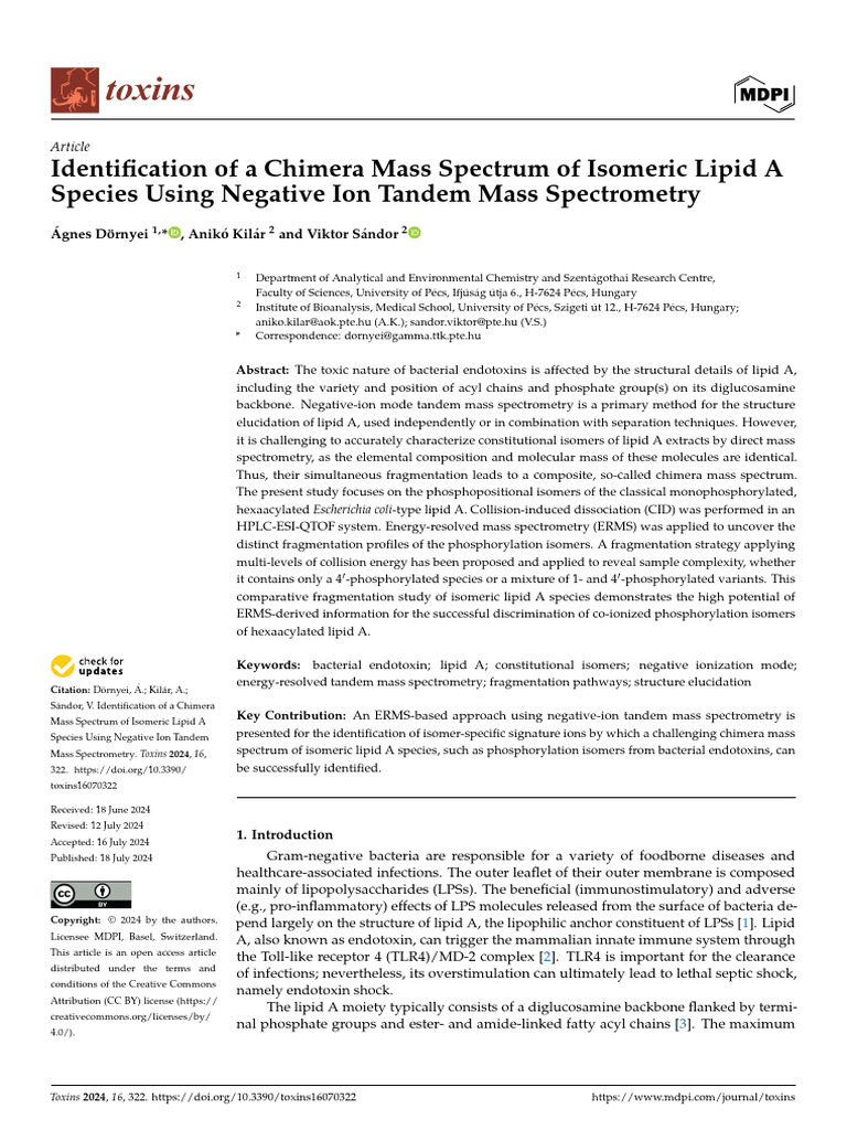 Identification of A Chimera Mass Spectrum of Isomeric Lipid A | PDF ...