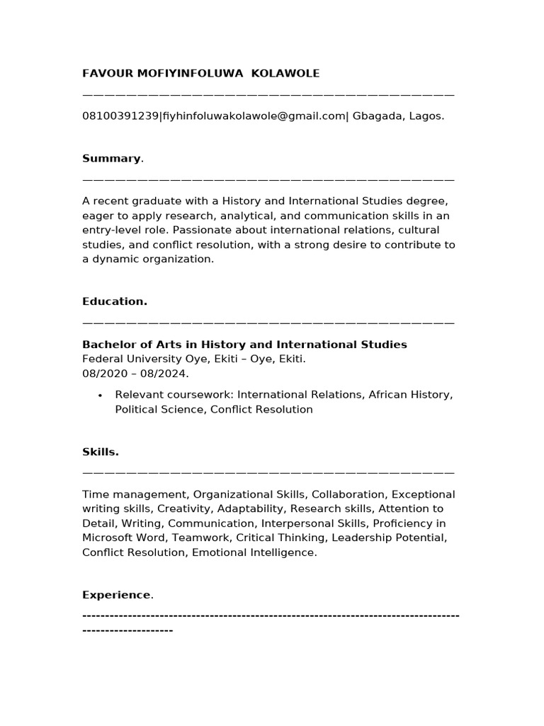Favour Kolawole CV | PDF