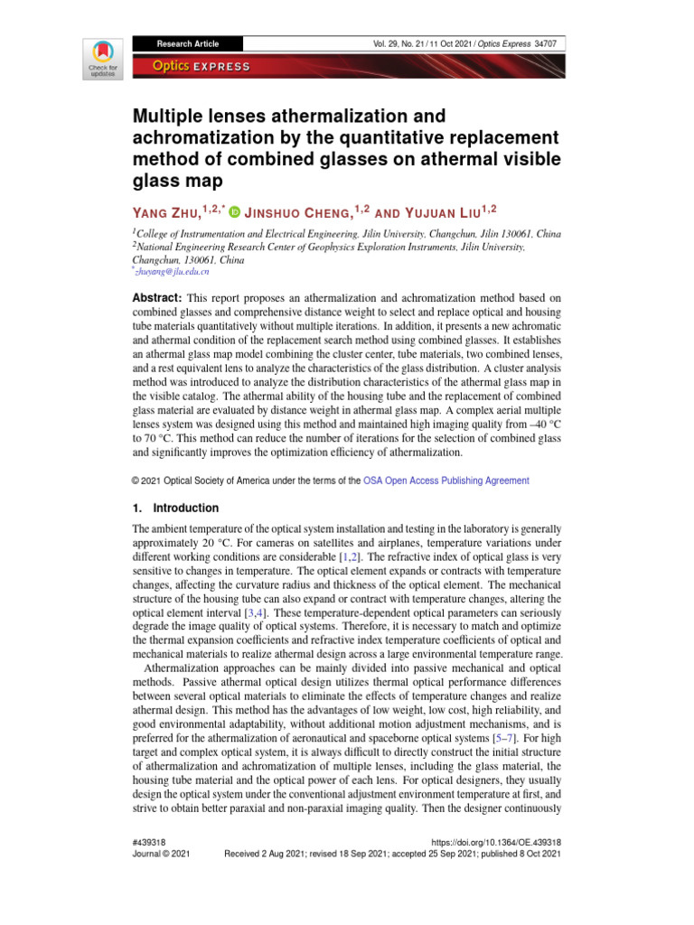 Multiple Lenses Athermalization and Achromatizatio | PDF | Cluster Analysis | Optics