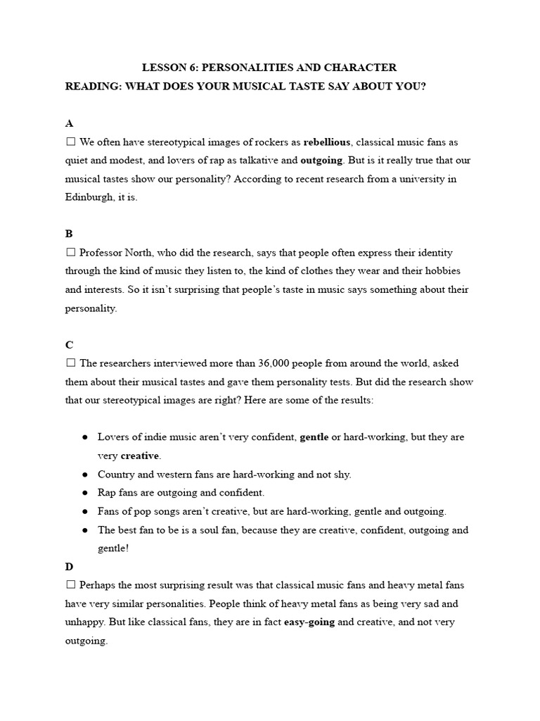 Lesson 6 - Personalities and Character | PDF