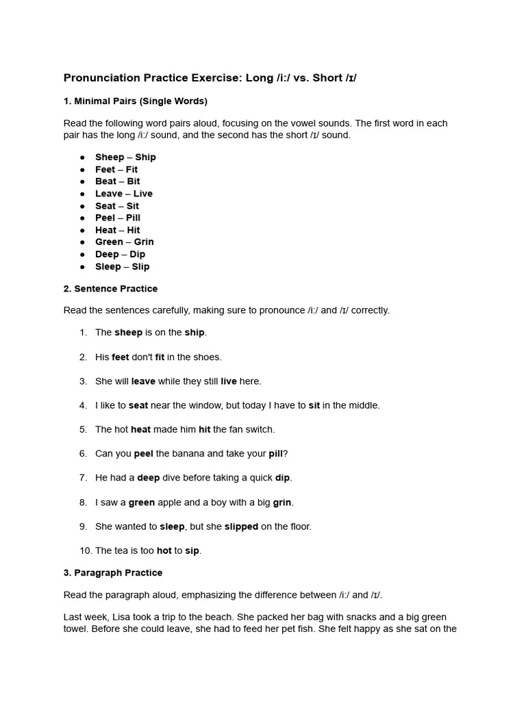 Long vs. Short Vowel Sounds Practice | PDF