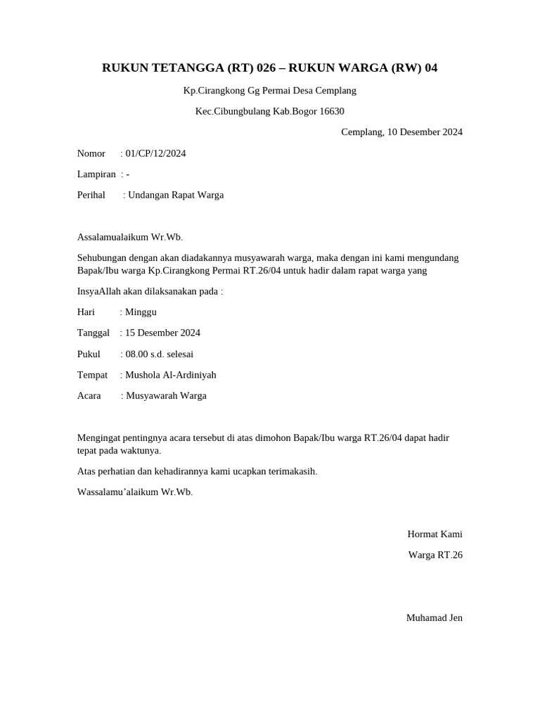 Surat Undangan RT.26 | PDF