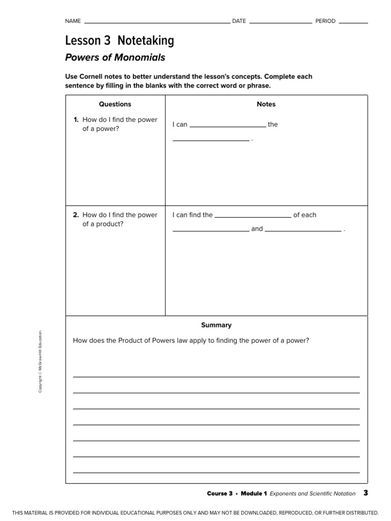 Language Development Handbook - Powers of Monomials | PDF