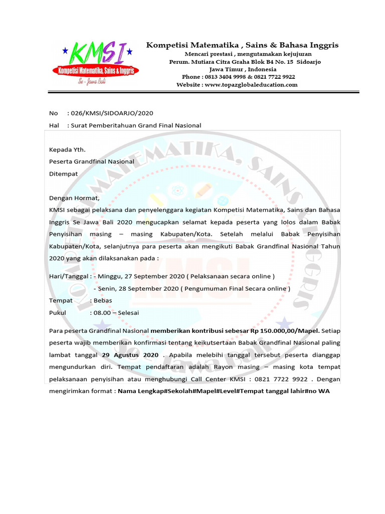 Grand Final KMSI 2025: Info Penting | PDF