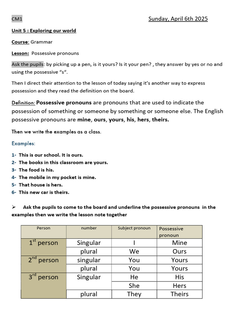 Possessive Pronouns + Reading | PDF | Pronoun | Grammatical Number