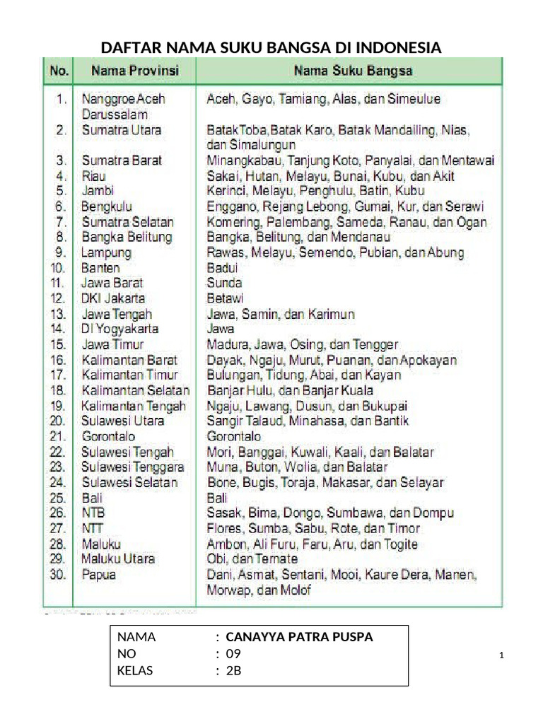 Daftar Nama Suku Bangsa Di Indonesia | PDF