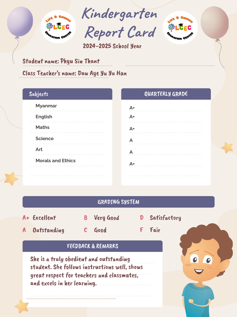 Kindergarten Report Card #6250 | PDF