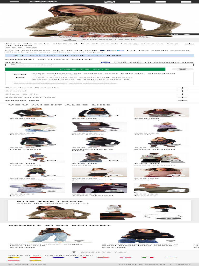 Free People Ribbed Boat Neck Long Sleeve Top in Olive ASOS | PDF