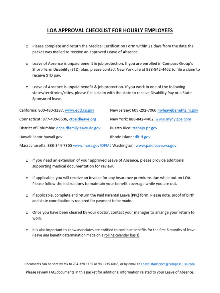LOA Approval Checklist for Hourly Employees | PDF