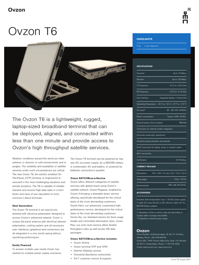 Ovzon T6 Terminal Specifications | PDF | Power Supply | Computer Network