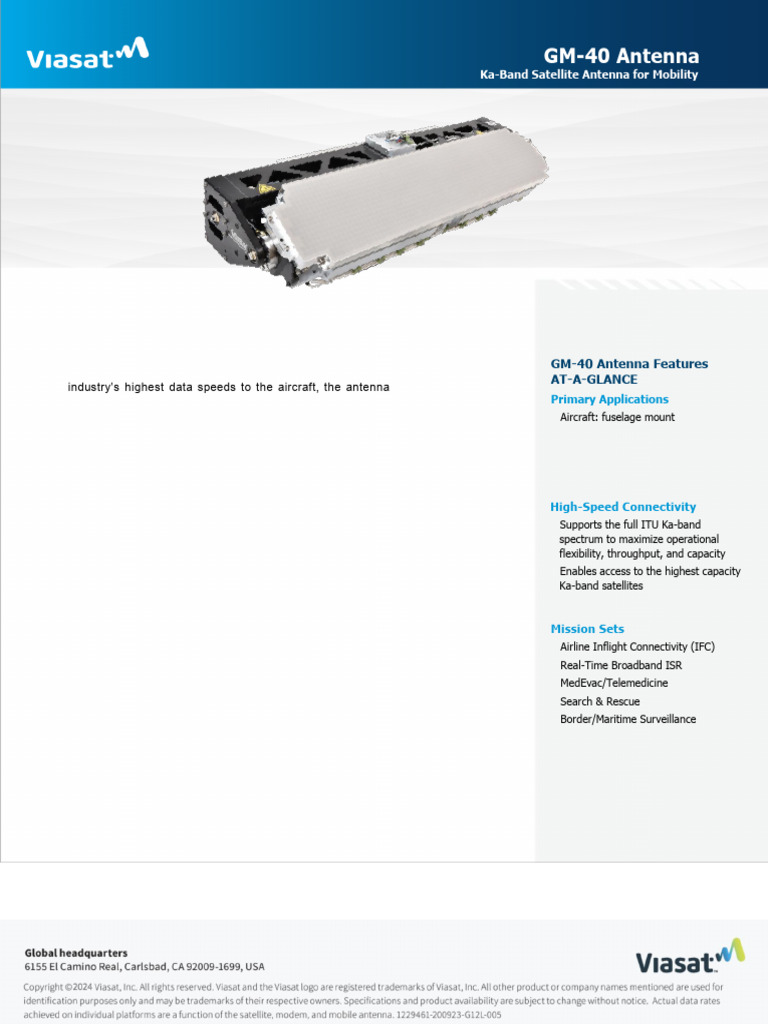 GM-40 Antenna Datasheet | PDF | Communications Satellite | Antenna (Radio)