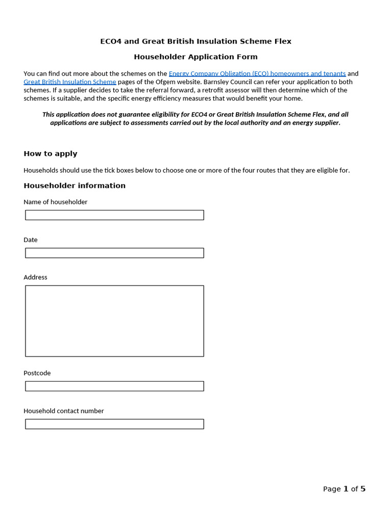 BMBC GBIS and ECO4 Householder Application Form | PDF