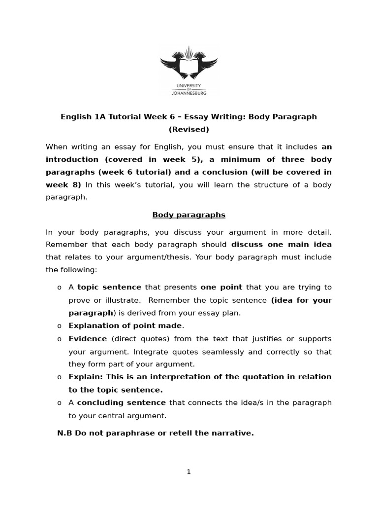 English 1A Tutorial Week 6 (1) | PDF | Essays | Argument