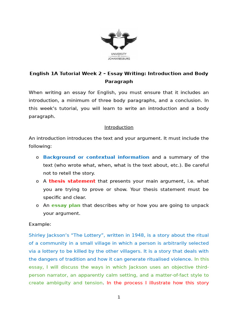 English 1A Tutorial 2-1 | PDF | Essays | Argument