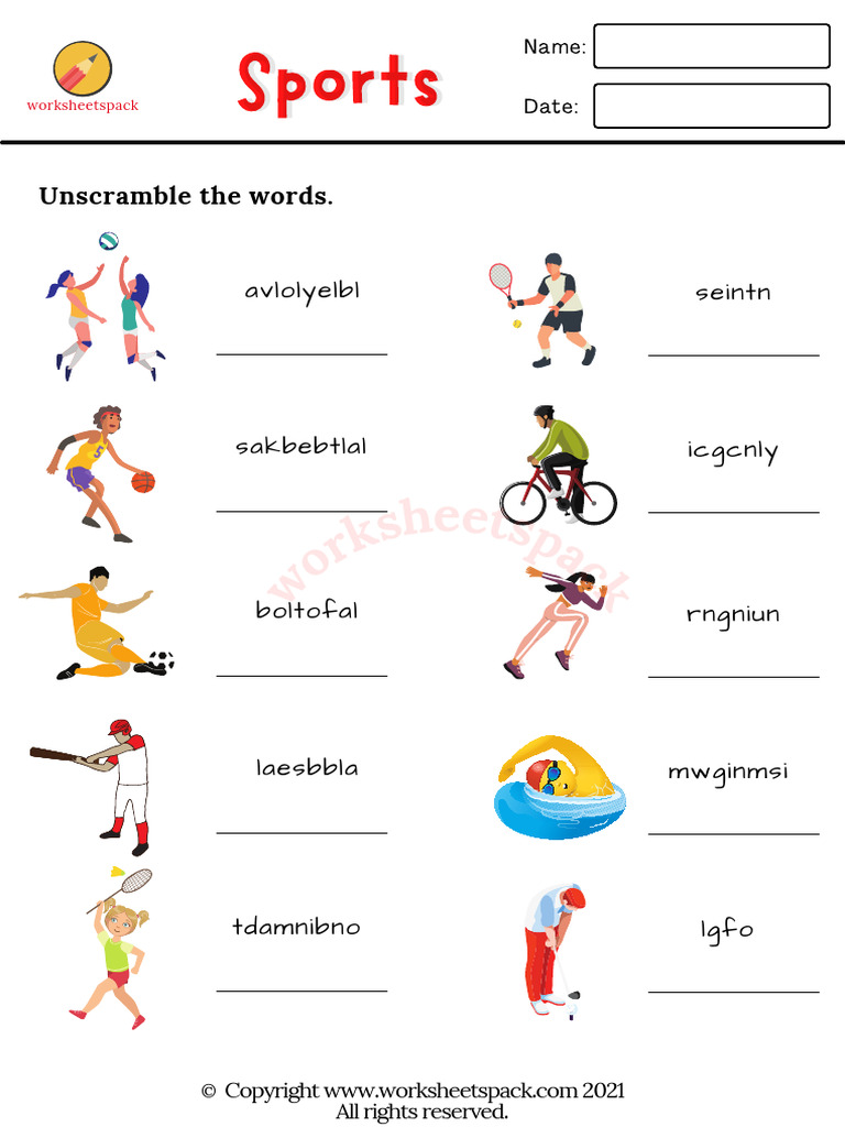 Sports Worksheets Unscramble Words | PDF