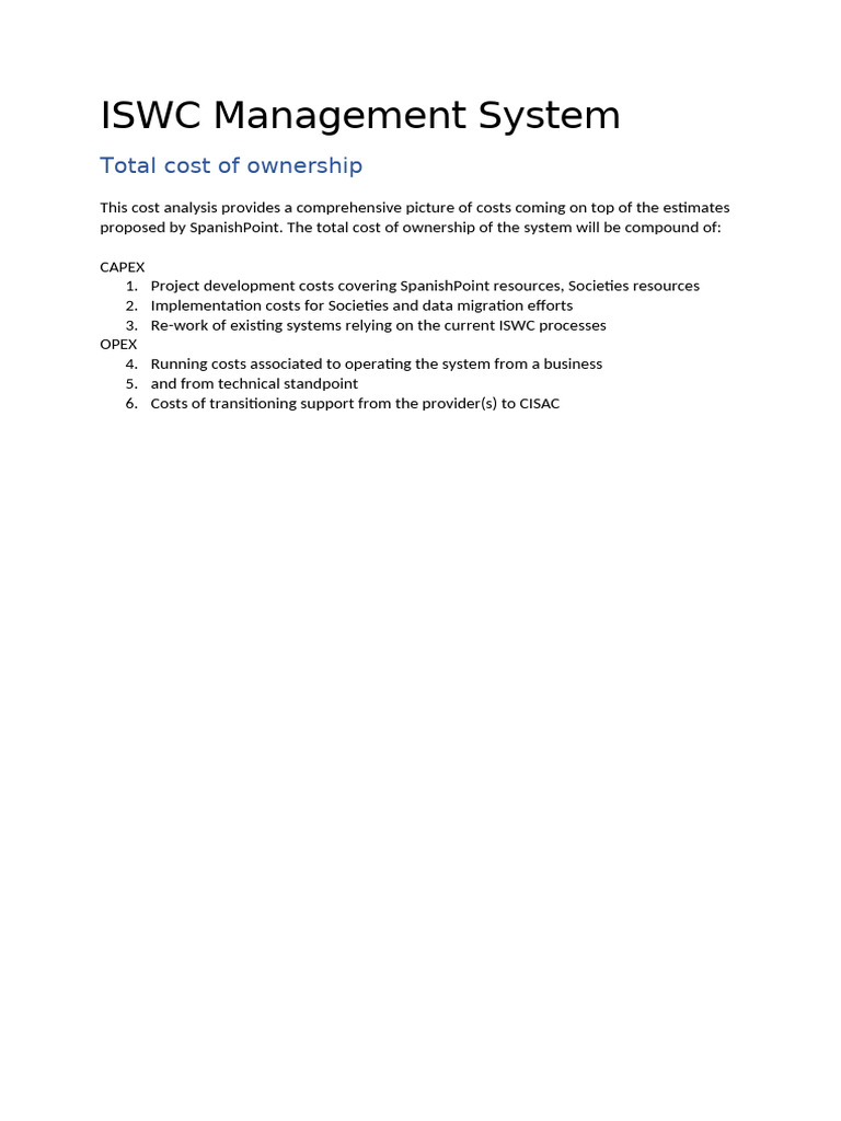 ISWC Management System - TCO | PDF | Total Cost Of Ownership | Business