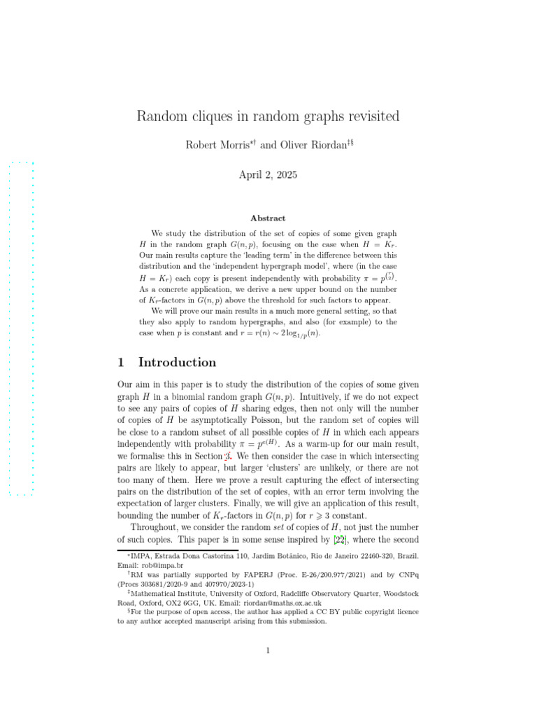 Random_cliques_in_random_graphs_revisited | PDF | Expected Value | Graph Theory