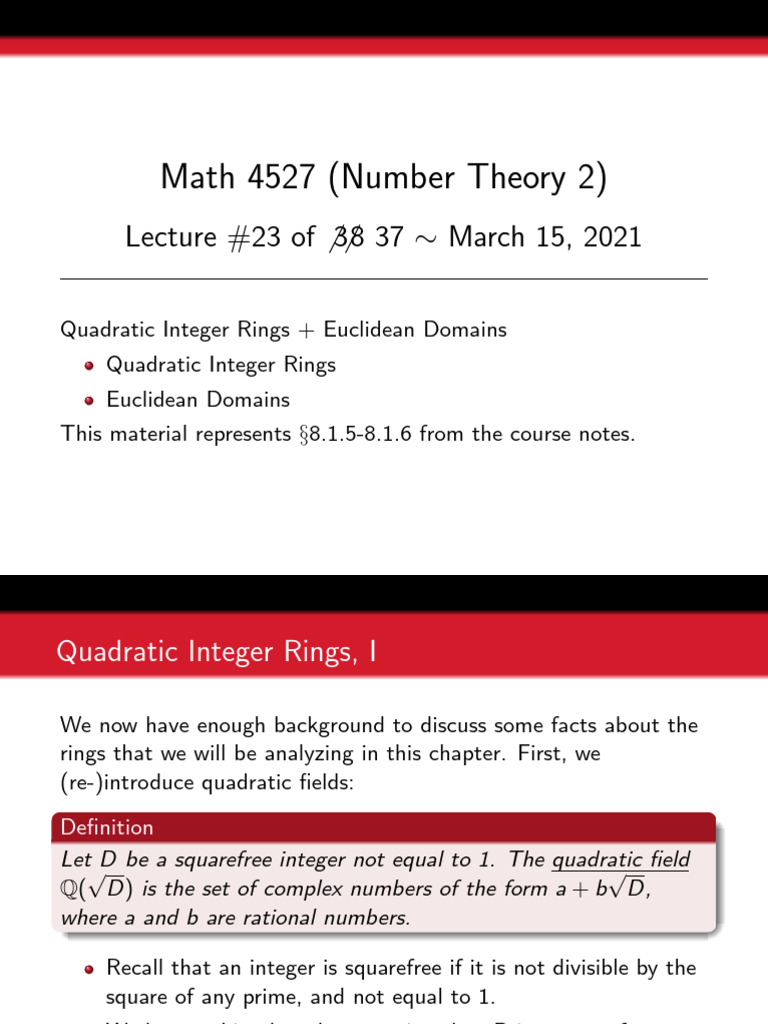 Quadratic Integer Rings and Domains | PDF | Ring (Mathematics) | Square ...