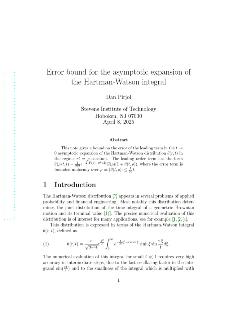 Error Bound for Hartman-Watson Integral | PDF | Asymptotic Analysis ...