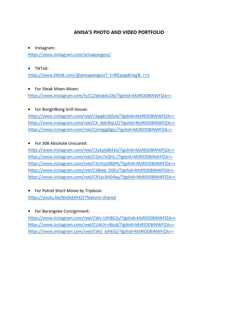 Portfolio Link-Anisa | PDF