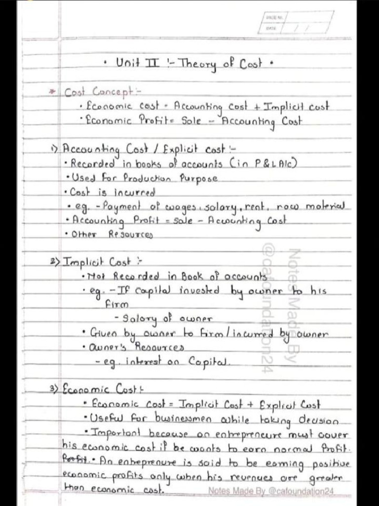 Theory of Cost, CA Foundation | PDF