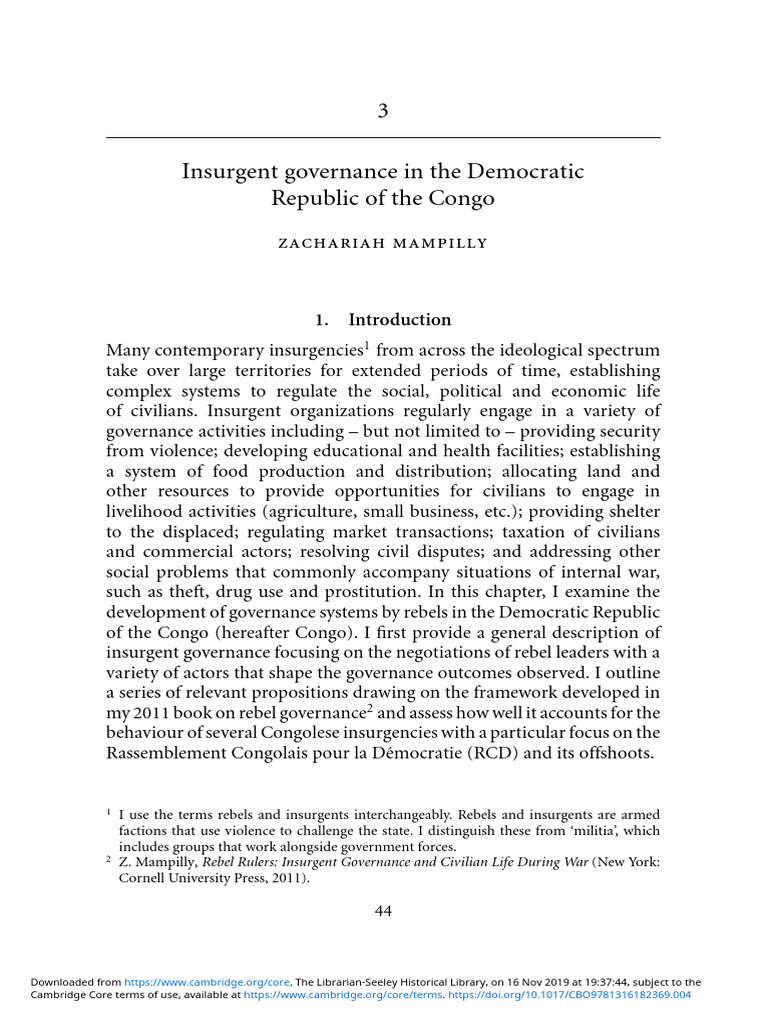 Insurgent Governance in The Democratic Republic of The Congo | PDF | Insurgency | Governance