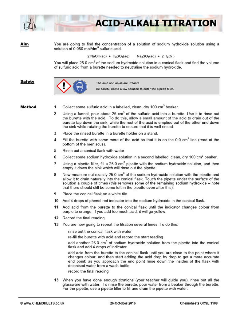Chemsheets GCSE 1108 Practical 8 Acid Alkali Titration (1) | PDF ...