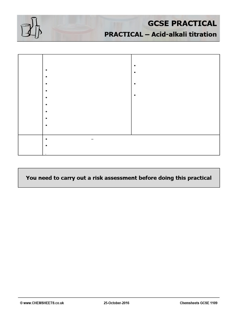 Chemsheets GCSE 1109 Practical 8 Acid Alkali Titration INFO | PDF
